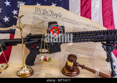 Bill of rights, we the people with wooden gavel and American flag Stock ...