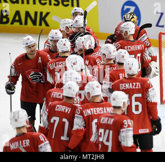Kodan, Denmark. 09th May, 2018. Disappointed Belarussian players line ...