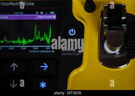 The HazMatID Elite chemical identifier performs an analysis on an ...