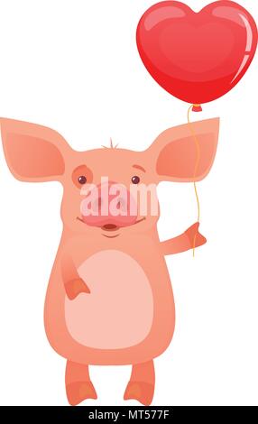 Cartoon pig holding a red balloon. Vector illustration Stock Vector ...