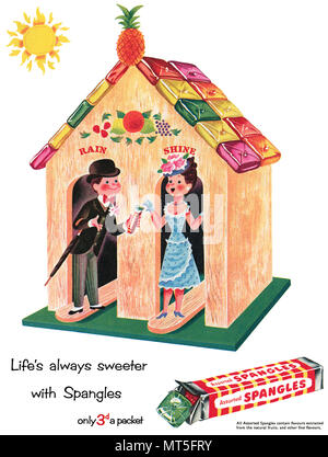 1954 British advertisement for Spangles sweets Stock Photo - Alamy
