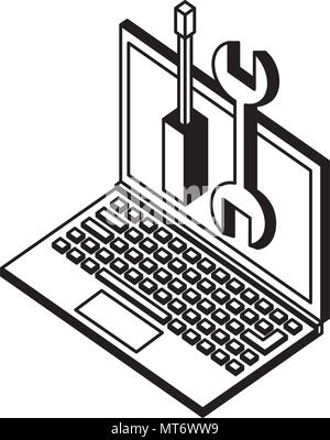 Fix laptop screen icon isometric vector. Repair service. Mobile service ...