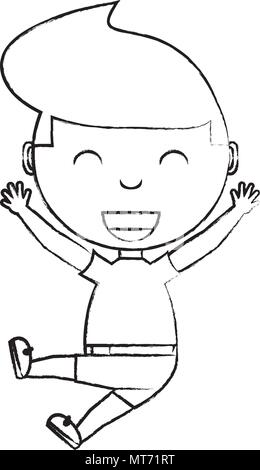 sketch of cartoon excited boy icon over white background, vector ...