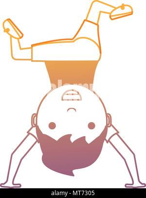 Funny little boy is standing upside down. Cute kid drawing. Hand drawn ...