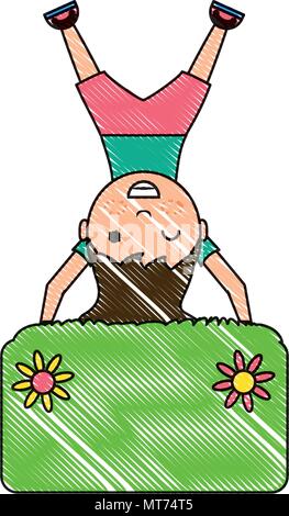 cartoon girl upside down with decorative banner over white background ...