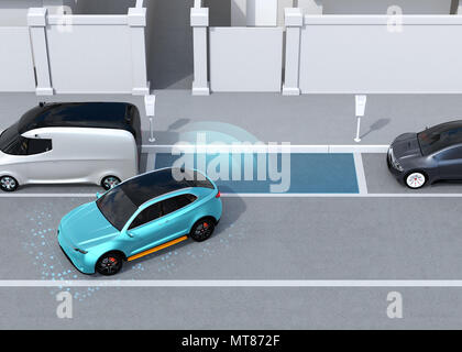 Autonomous SUV is parallel parking into parking lot at roadside ...