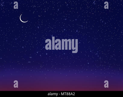 1990 HISTORICAL STARRY SKY AT NIGHT WITH CRESCENT MOON ON DARK BLUE SKY ...