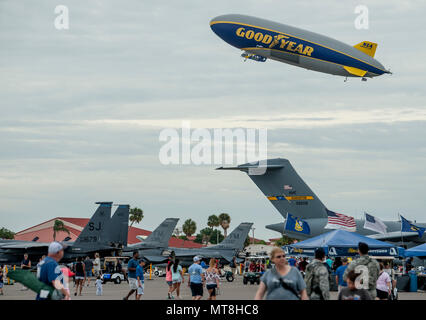 Goodyear blimp Wingfoot One flies over the Hard Rock Stadium as the Los ...