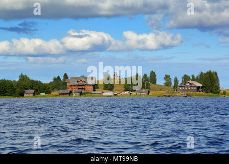 Summer landscape in the Kizhi Island, Russia. Ancient wooden ...