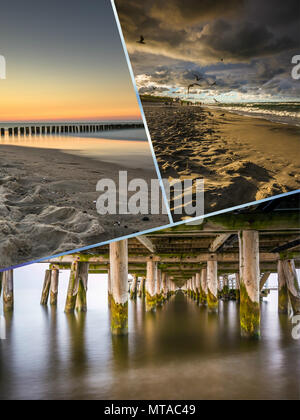 Collage of beautiful sandy beach Leba, Baltic Sea, Poland Stock Photo ...