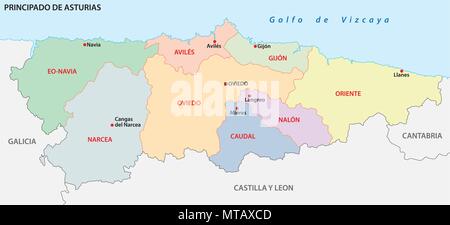 asturias administrative and political vector map with flag Stock Vector ...