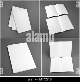 Set of blank magazine, catalog, brochure, magazines, book on gray ...