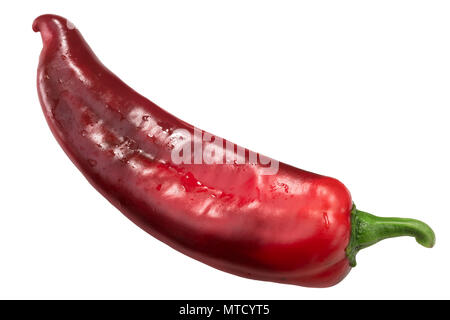 Red Hatch chile pepper whole, top view. Numex or New Mexican pod type ...