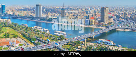 City skyline with the 6th October Bridge over the River Nile seen from ...