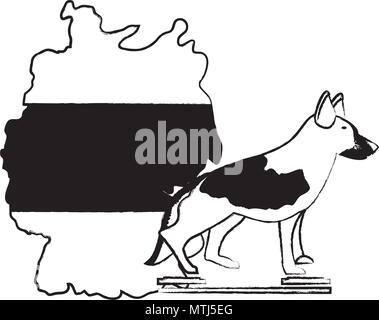 germany map and german shepherd over white background, vector ...