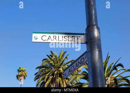 Melbourne, Australia: April 13, 2018: Street sign for Acland Street ...