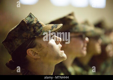 Pvt. Maria Daume sings the Marines' Hymn Jan. 5, 2017, on Parris Island ...