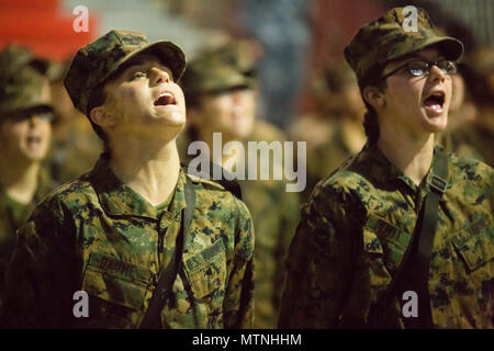 Pvt. Maria Daume sings the Marines' Hymn Jan. 5, 2017, on Parris Island ...