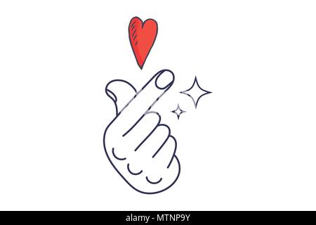 K-drama or K-pop Vector illustration. Saranghae Korean Finger Heart ...