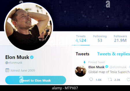 Elon Musk Twitter Account page seen in an iPhone. Elon Musk announced ...