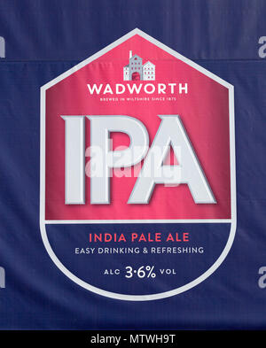 Close up of advertising sign for Wadworth ales, Devizes, Wiltshire ...