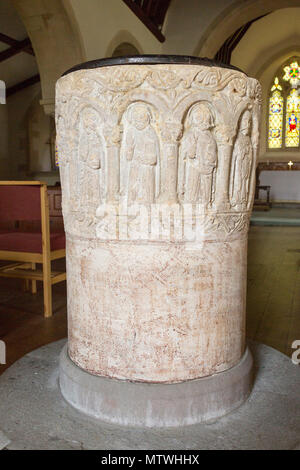 Norman baptism font village parish church of Saint John the Baptist ...