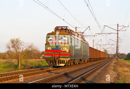 Electric railway trains with the pantograph system connecting with ...