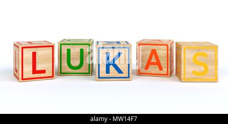 Lukas name written with wood block letter toys Stock Photo: 111600539 ...