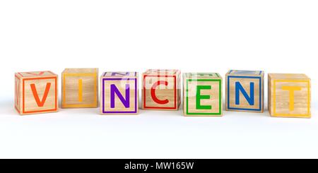 The name vincent written with wooden toy cubes in children's room Stock ...
