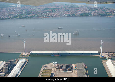 Aerial photo of tall ships leaving Liverpool on River Mersey Stock ...