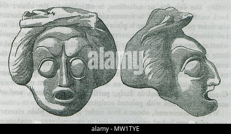 612 Tragic mask of terra cotta, with the mouth wide open, representing ...