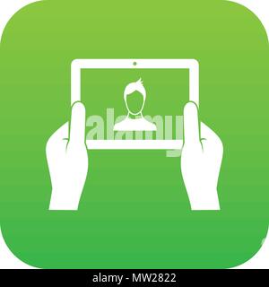 Hands holding tablet icon green Stock Vector Image & Art - Alamy