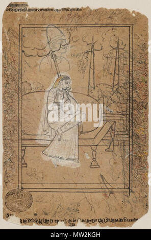 . English: Woman Playing a Vina/Tambura. Two-sided sketch page. A ...