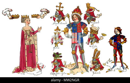 . Detail from the Rous Roll showing Richard III in the centre with his ...