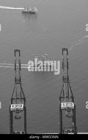 Aerial photo of tall ships passing New Brighton Stock Photo - Alamy