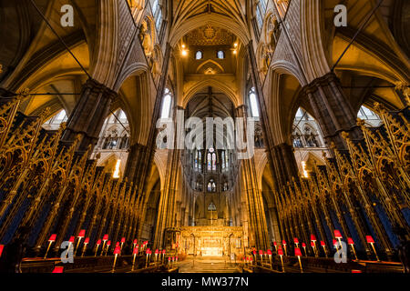 UK London Westminster Abbey The Quire decoratively carved Victorian ...