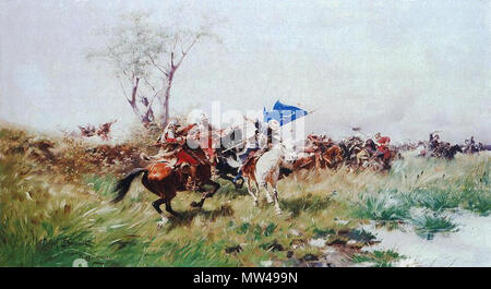 . Attack of the cavalry. On the left, cavalry of the Polish-Lithuanian ...