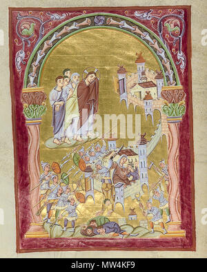 . English: This illumination depicts Jesus weeping over Jerusalem and ...