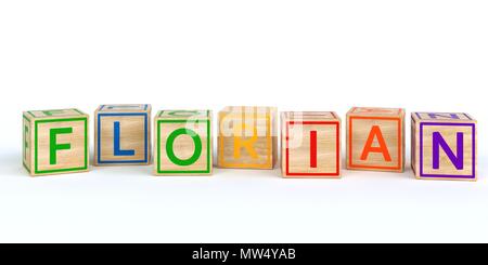 The name florian written with wooden toy cubes in children's room Stock ...