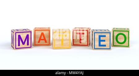 The name matteo written with wooden toy cubes in children's room Stock ...
