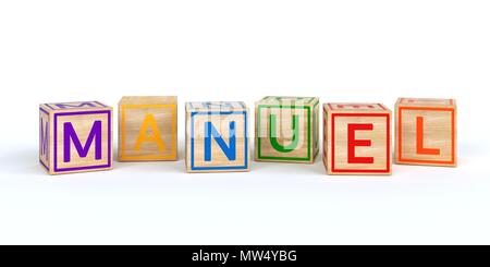 The name manuel written with wooden toy cubes in children's room Stock ...