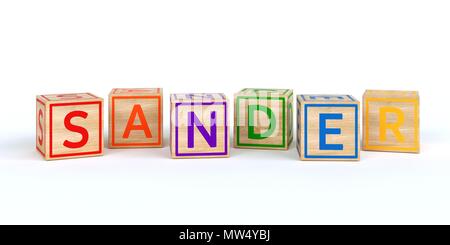 The name sander written with wooden toy cubes in children's room Stock ...