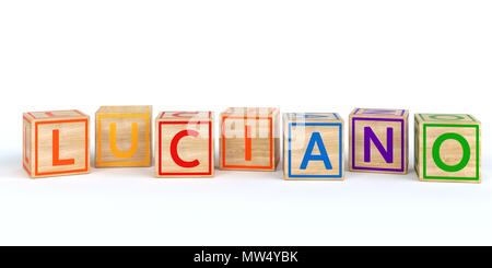 The name luciano written with wooden toy cubes in children's room Stock ...