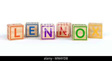 The name lennox written with wooden toy cubes in children's room Stock ...