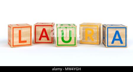 The name laura written with wooden toy cubes in children's room Stock ...