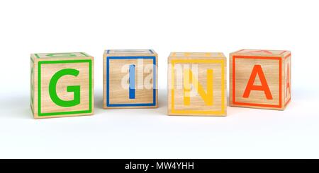The name gina written with wooden toy cubes in children's room Stock ...