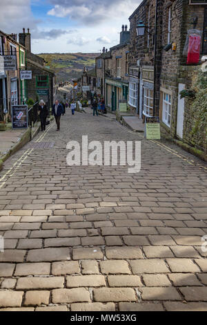 Haworth Main Street, Yorkshire. Haworth was the home of the Bronte ...