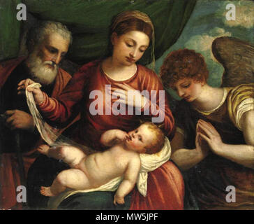 The 'Holy Family with Angel' by Polidoro da Lanciano depicts a serene ...
