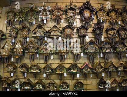 Large number of cuckoo clocks at Eble clock park, Triberg village ...