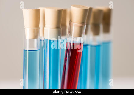 Closeup shot with row of long test tubes with red liquid Stock Photo ...
